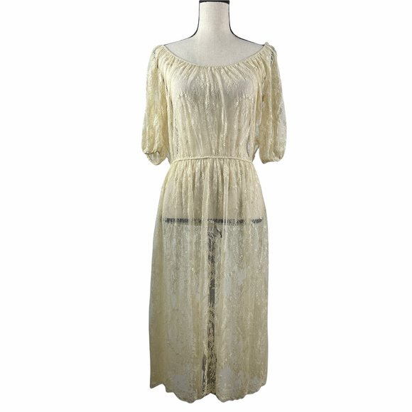 Lauren Moffatt | Dresses | Lauren Moffatt Ivory Sheer Lace Midi Dress Size 6 | Poshmark